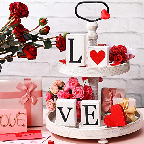Glenmal 6 Pieces St. Patrick's Day Table Clover Signs Set Farmhouse St. Patrick's Day Wood Sign Double Side Four Leaf Clover Heart Block Wooden Luck Tiered Tray Decor for Kitchen Mantle Office Decor