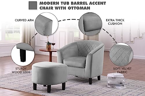 Urban Home Furniture Wesley Tub, Barrel, Accent Chair, Ottoman, Footrest, Grey