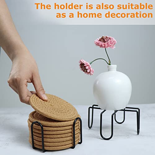 Coomin Coasters with Holder, 8pcs Absorbent Coasters for Drinks, Cotton Woven Farmhouse Coasters for Coffee Table, Suitable for Home Decor, Housewarming Gifts and Kinds of Cups