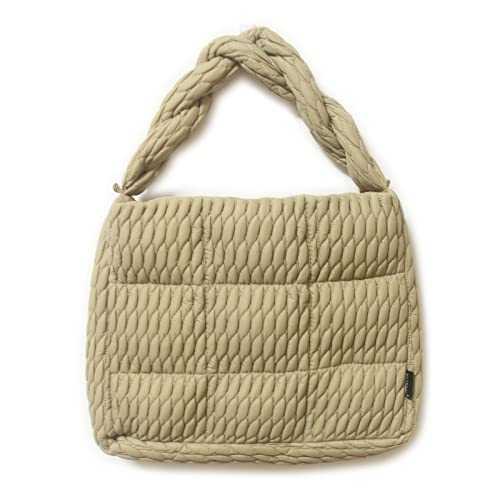 Knoted Trendy quilted tote bag | padded cassette shoulder handbags for women | Puffer Bag Padded bags(Khaki)