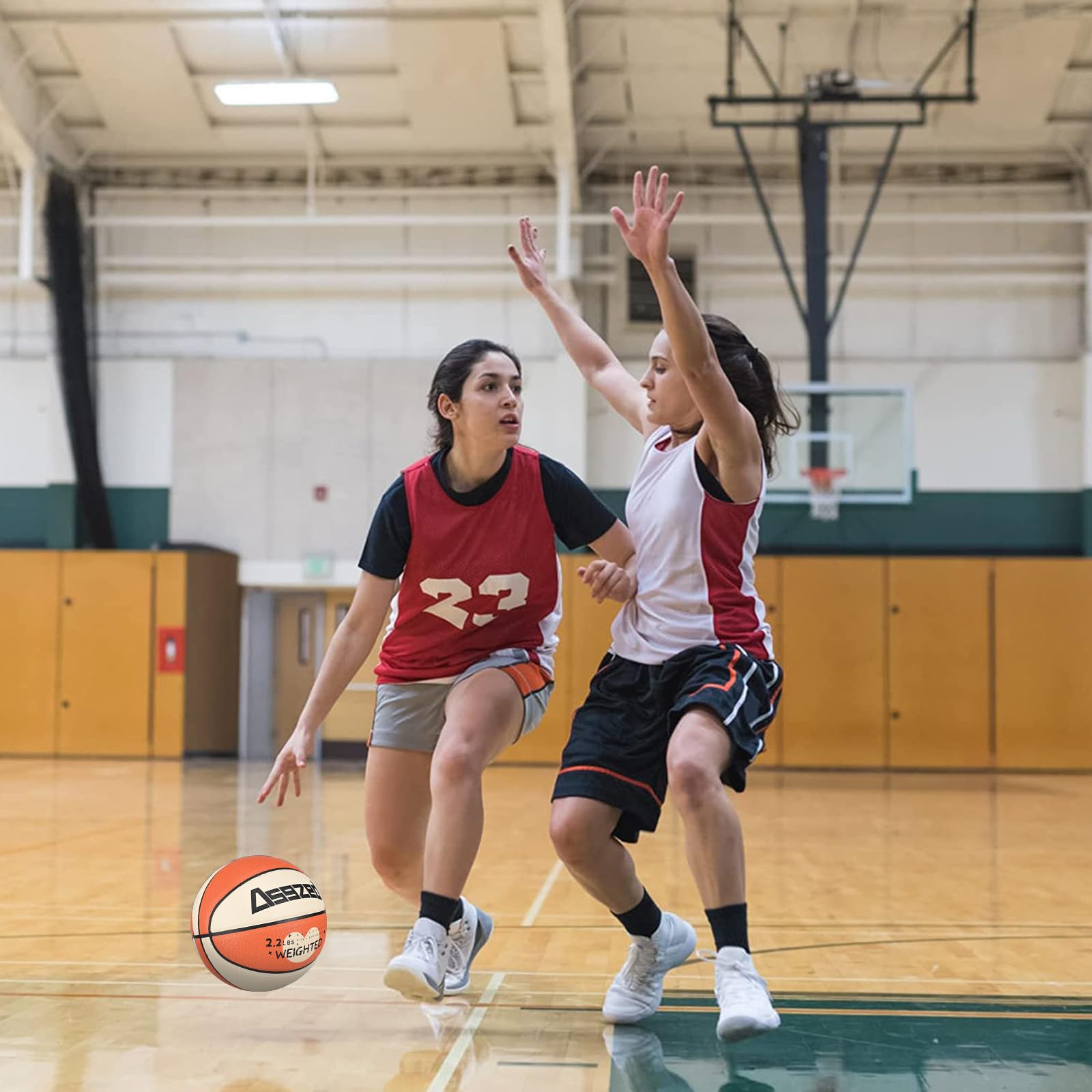 2.2LBS Weighted Heavy Basketball Size 6 Training Basketball 28.5" Training Equipment Moisture Absorbing Leather In&Outdoor for Womens Youth Improving Basketball Passing Skill (Deflated,Without Pump)