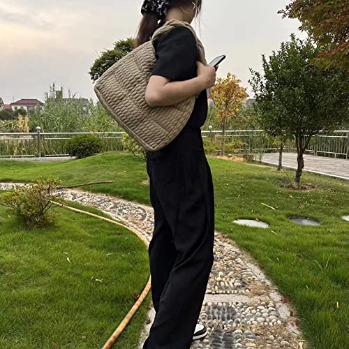Knoted Trendy quilted tote bag | padded cassette shoulder handbags for women | Puffer Bag Padded bags(Khaki)