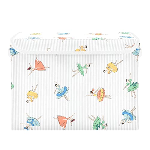 DOMIKING Ballerina Girl Toy Storage Trunk with Lid Collapsible Storage Box Organizer with Handles for Clothes Toy Gift Storage