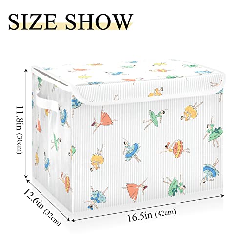 DOMIKING Ballerina Girl Toy Storage Trunk with Lid Collapsible Storage Box Organizer with Handles for Clothes Toy Gift Storage