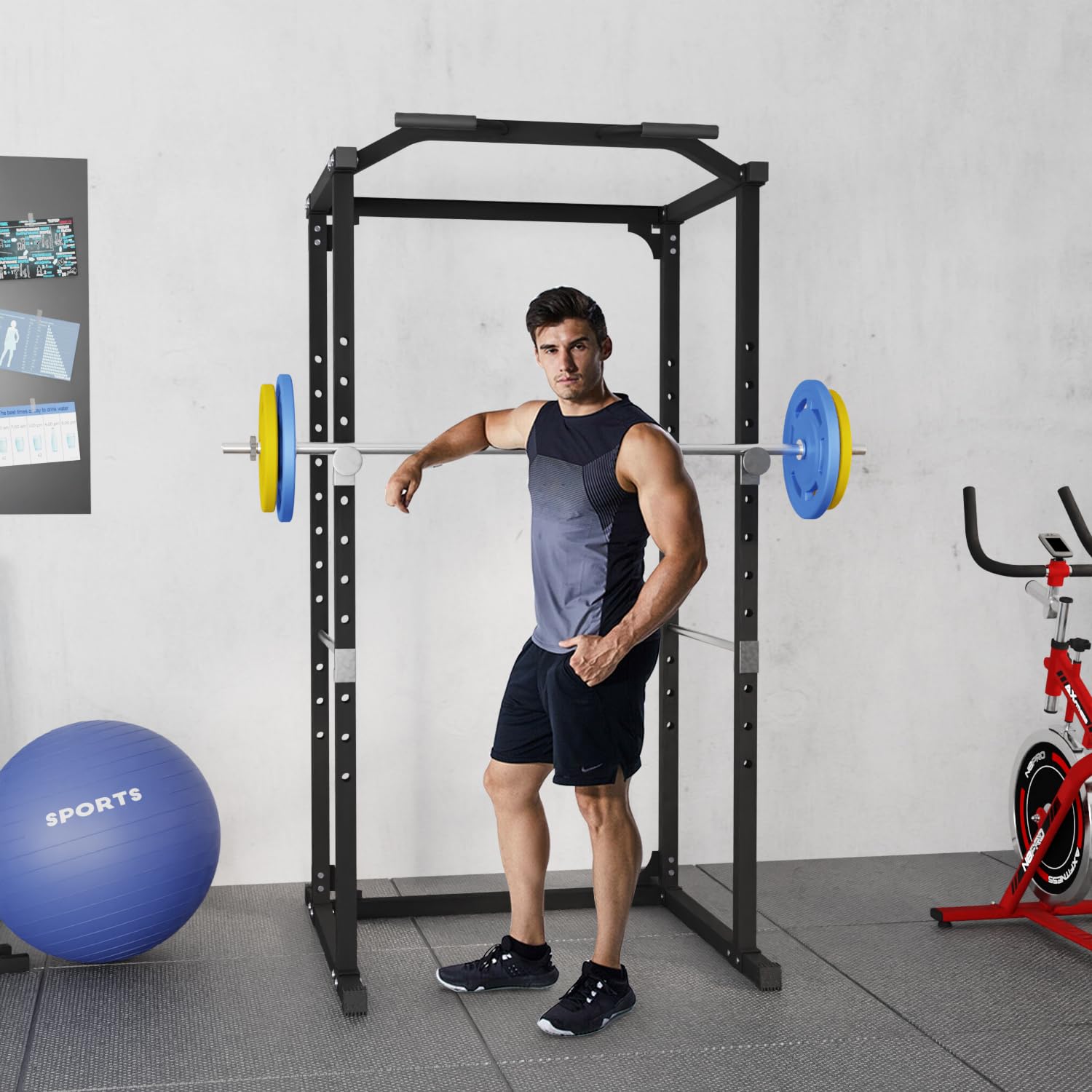 PayLessHere Multifunctional Squat Rack Power Cage with/Pull-Up Bar, J-Hooks, Safety Bars for Home Gym Use