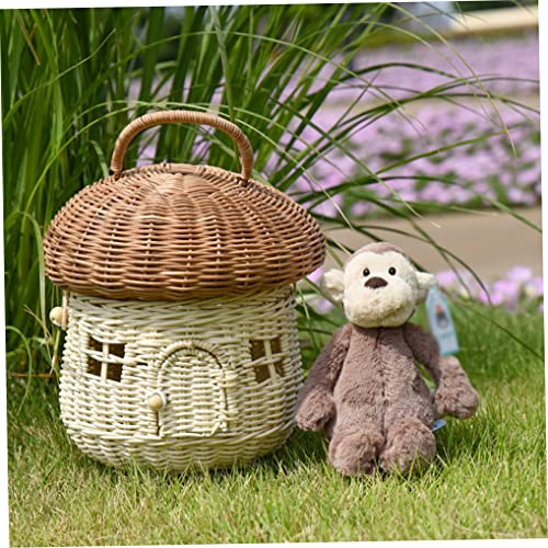 Rattan Storage Basket Decorative Woven Basket with Lid, Woven Handle Basket for Shelf Organizer, Decorative Box for Baby Kids Room.