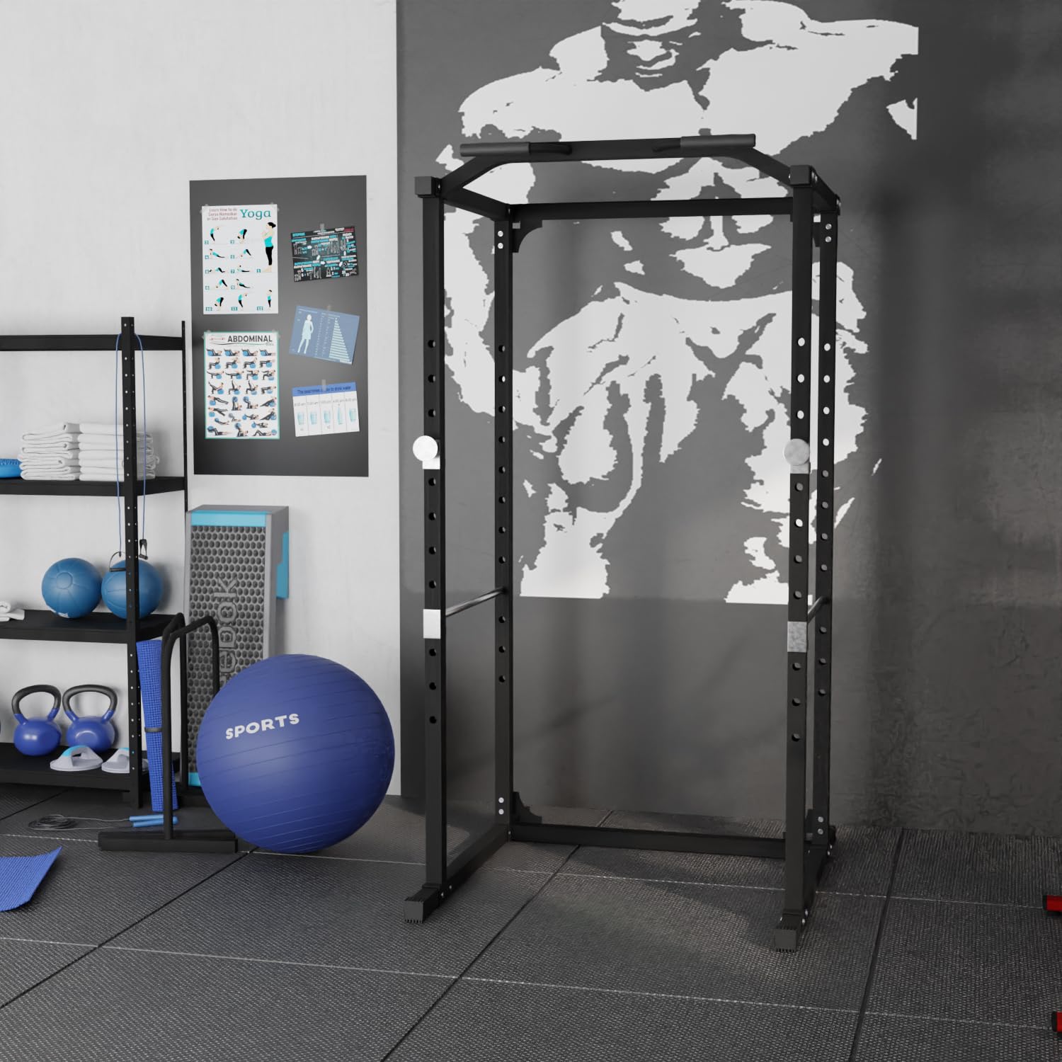 PayLessHere Multifunctional Squat Rack Power Cage with/Pull-Up Bar, J-Hooks, Safety Bars for Home Gym Use