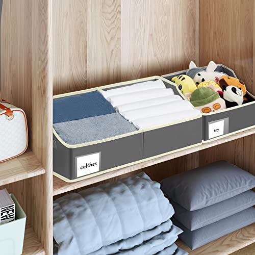 Homsorout Storage Bins with Lids, Trapezoid Storage Bins with Handle, Foldable Closet Storage Baskets, Clear Window Cube Storage Bins, Closet Organizers and Storage for Home, Rooms, 6 Packs, Grey