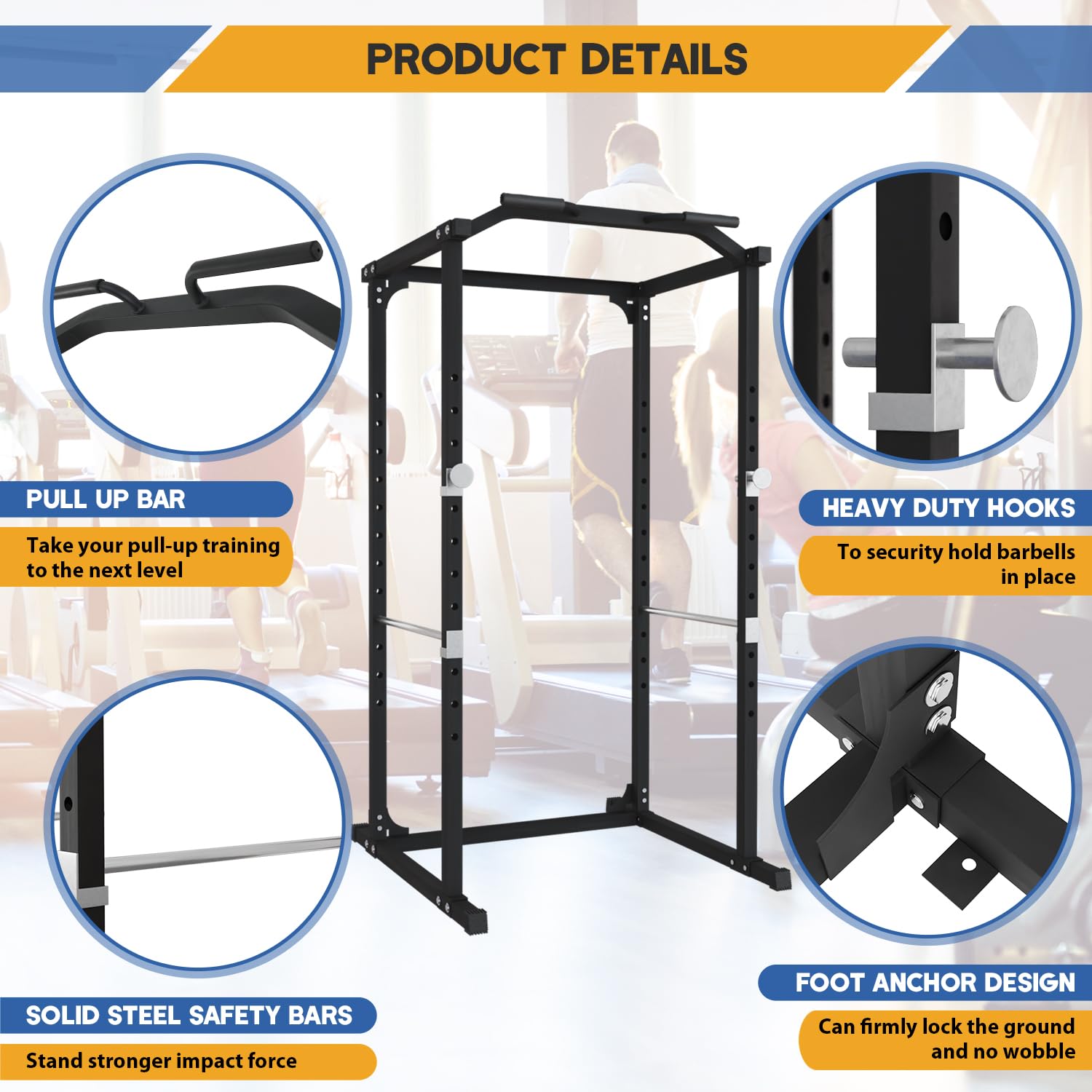 PayLessHere Multifunctional Squat Rack Power Cage with/Pull-Up Bar, J-Hooks, Safety Bars for Home Gym Use
