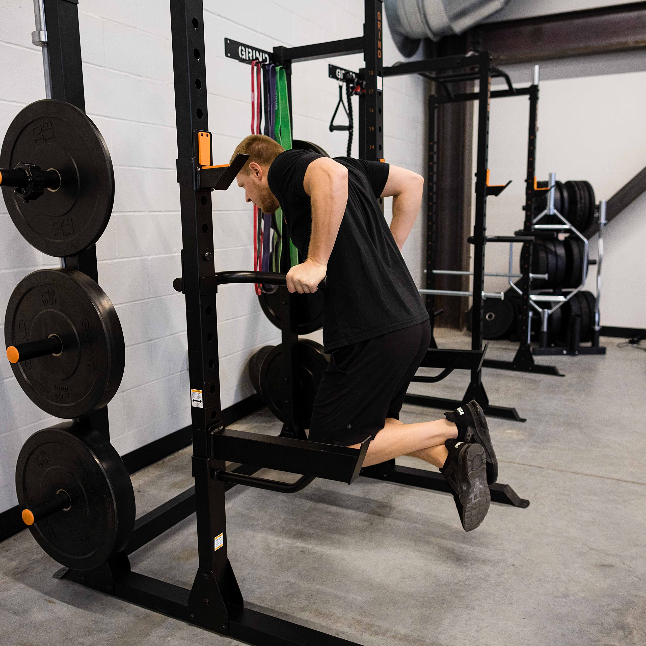GRIND Fitness Chaos4000 Half Rack Dip Station Handles for Squat Racks Angled Dip Bar Attachments Tube Power Cage Black J-Cup Adjustable Strength Training