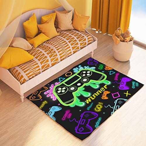 Game Controller Gaming Area Rug for Gamer, Boy & Teen. Cool Carpet for Bedroom,Soft & Non Slip Skid, Printed Large Indoor & Outdooe Floor Mat 60" x 39"