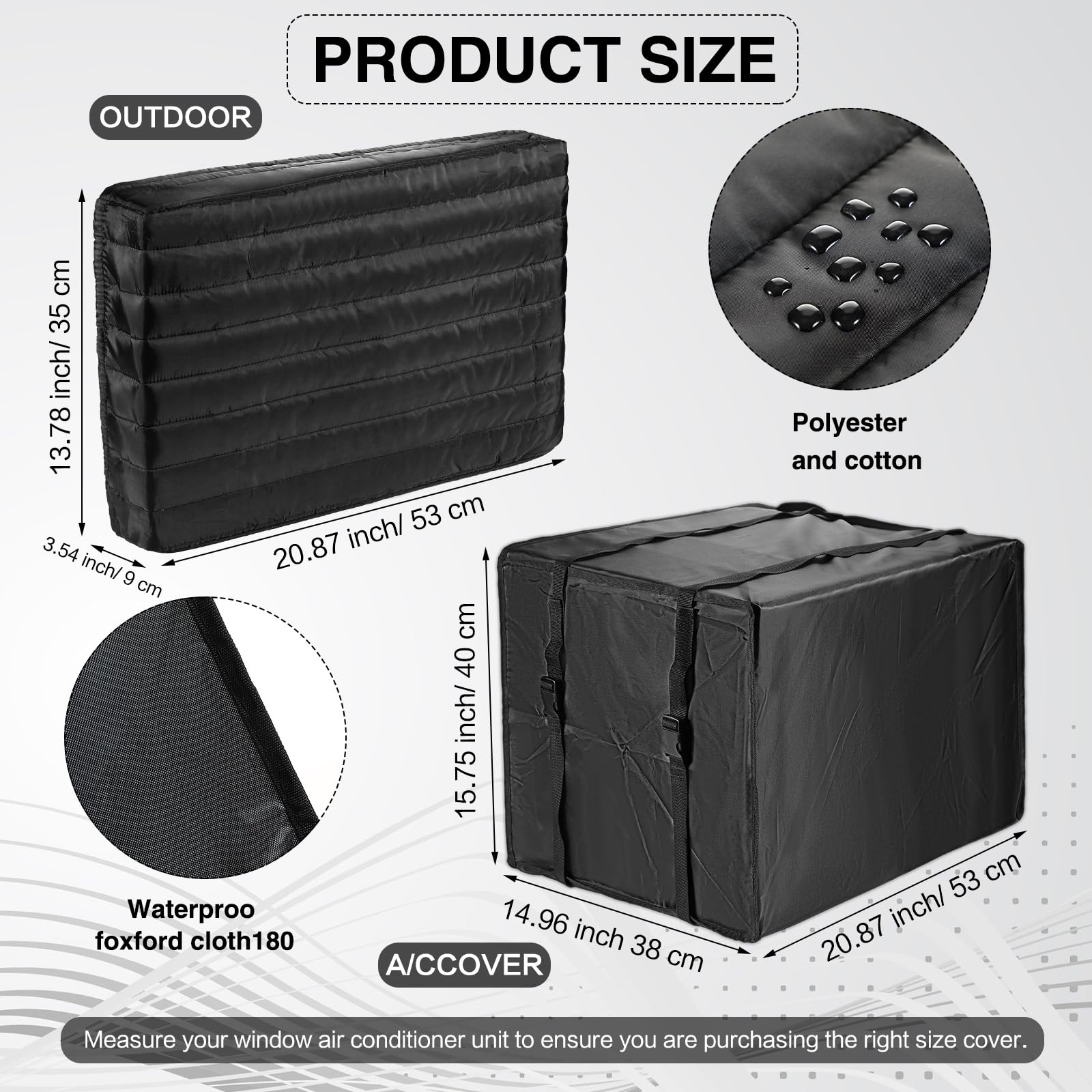 Windyun 2 Pack Window Air Conditioner Cover Ac Covers for Inside and Outside Adjustable Dust Proof Waterproof Ac Shade for Outside Unit for Winter Accessories, Black (21x14 In, 21x15x16 In)