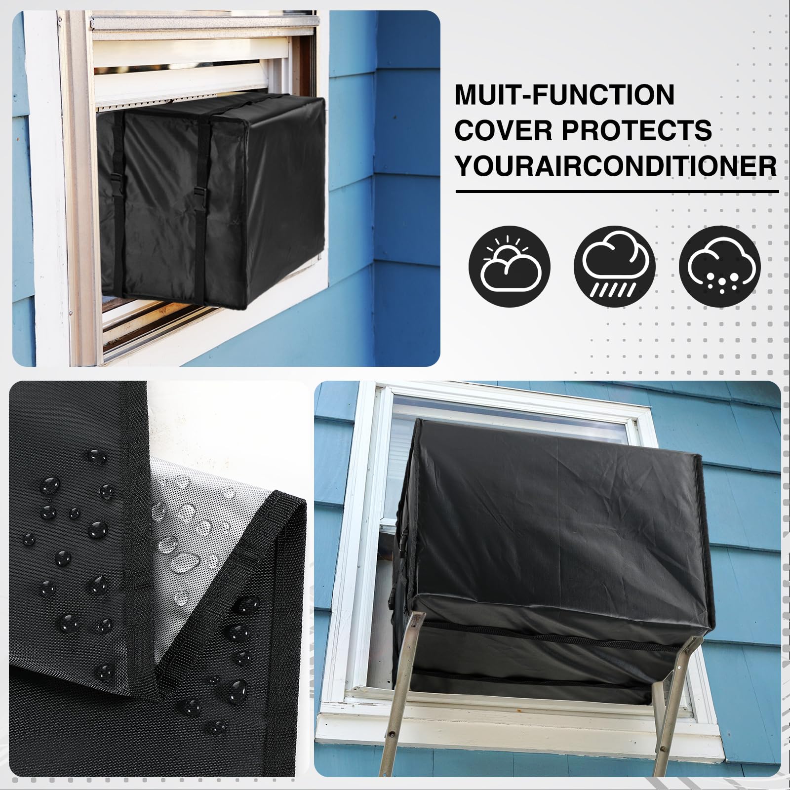 Windyun 2 Pack Window Air Conditioner Cover Ac Covers for Inside and Outside Adjustable Dust Proof Waterproof Ac Shade for Outside Unit for Winter Accessories, Black (21x14 In, 21x15x16 In)