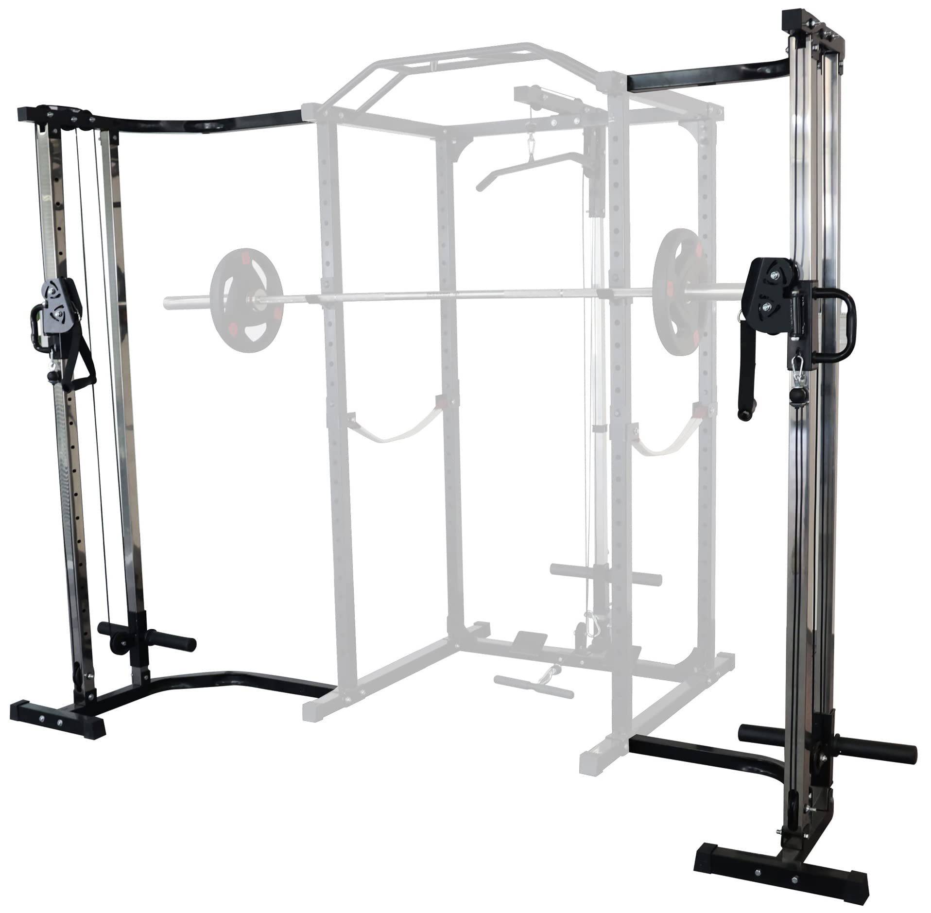 Fitvids Multi-Function Adjustable Power Cage with J-Hooks, Safety Straps and Optional LAT Pulldown Attachment and Cable Crossover, Cable Crossover Only Black