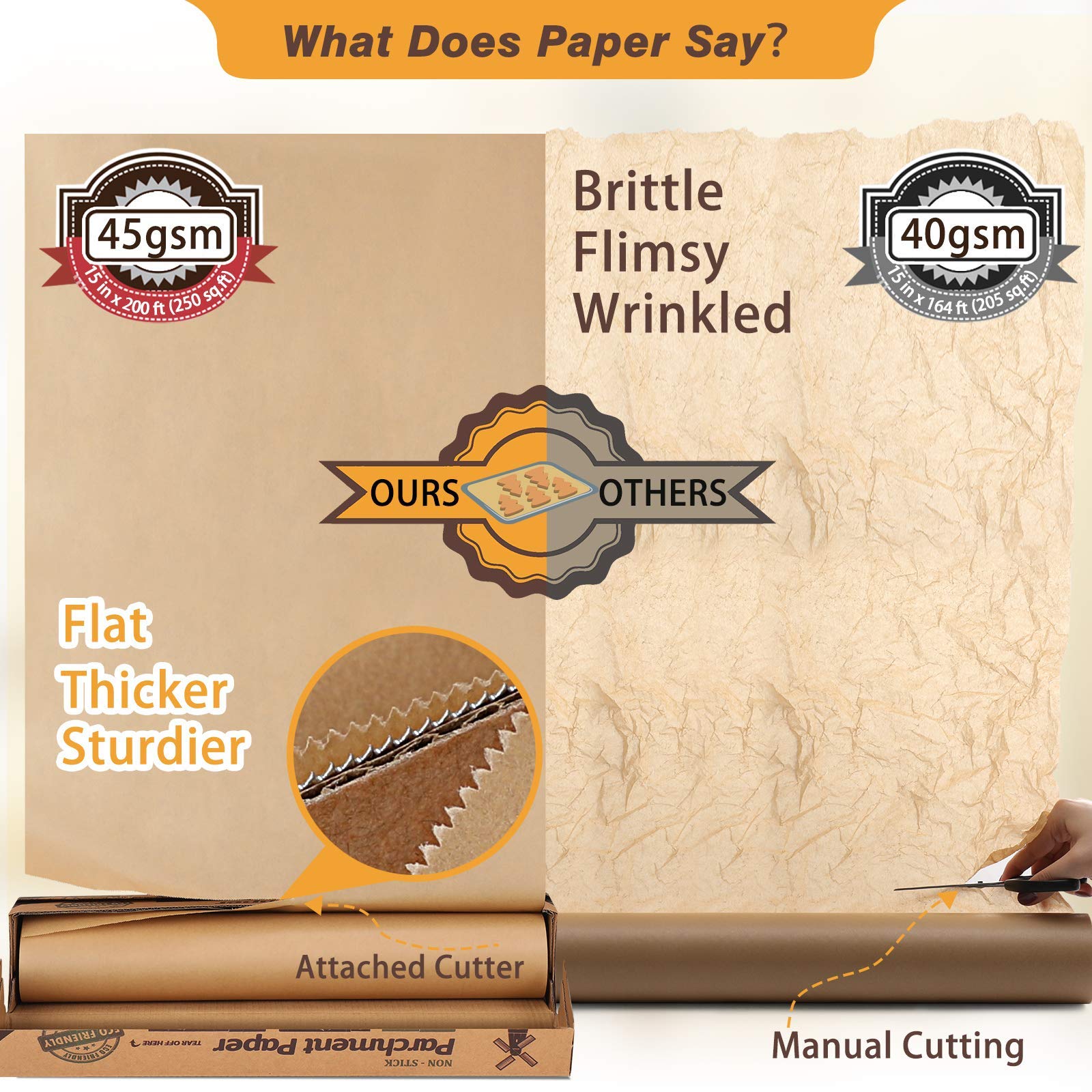 Unbleached Parchment Paper for Baking, 15 in x 200 ft, 250 Sq.Ft, Baking Paper, Non-Stick Parchment Paper Roll for Baking, Cooking, Grilling, Air Fryer and Steaming