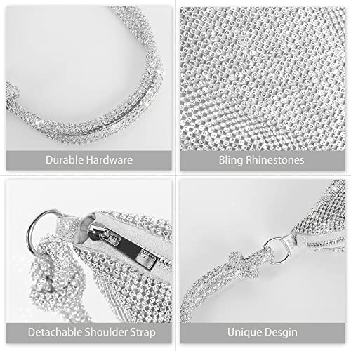 Silver Purse Rhinestone Purse Sparkly Evening bag Silver Clutch Purses for Women Evening, Hobo Bag Glitter Purse for Party Club Wedding (Silver)