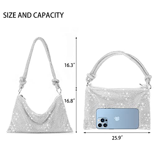 Silver Purse Rhinestone Purse Sparkly Evening bag Silver Clutch Purses for Women Evening, Hobo Bag Glitter Purse for Party Club Wedding (Silver)