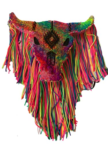 Color Splat Bull Skull with Fringe Car Freshener.Volcano