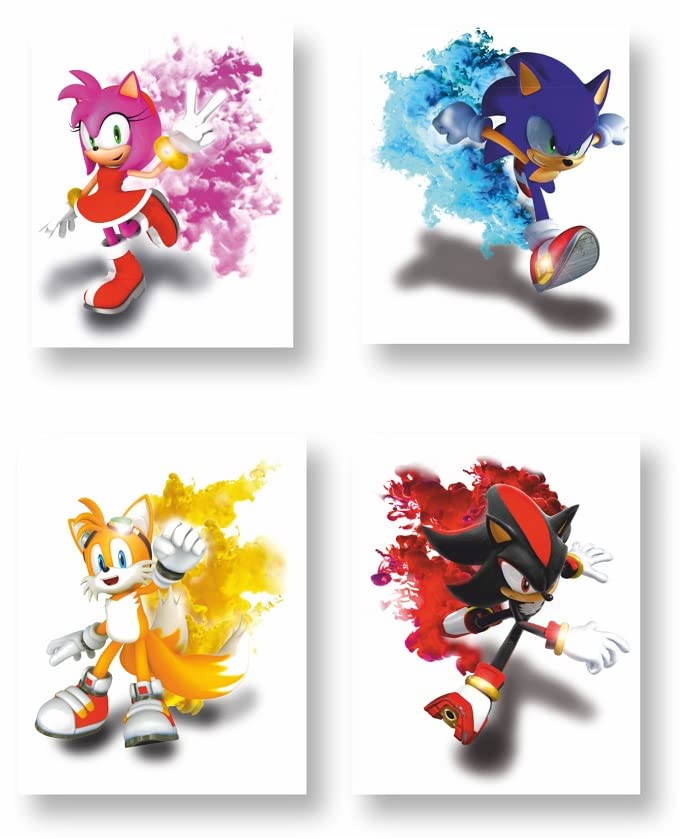 PuprleheARTs - Sonic Wall Art Poster print UNFRAMED Set of 4 (8x10 inches), Sonic Bedroom Decor, Posters for boys room, Sonic Room Decorations,