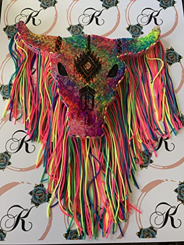 Color Splat Bull Skull with Fringe Car Freshener.Volcano