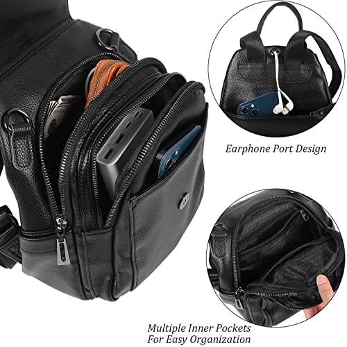 Roxie Genuine Leather Backpack Purse Medium Size Casual Daypack Fashion Satchel Convertible Shoulder Bag for Women Black 12 Inch