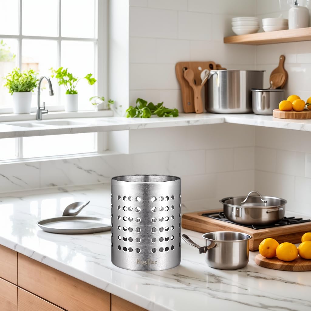 KSENDALO Utensil Drying Rack Stainless Steel Utensil Holder Sink Silverware Holder Utensil Drying Basket Kitchen Countertop Flatware Strainer Silverware Dryer Silver (5.32inch)
