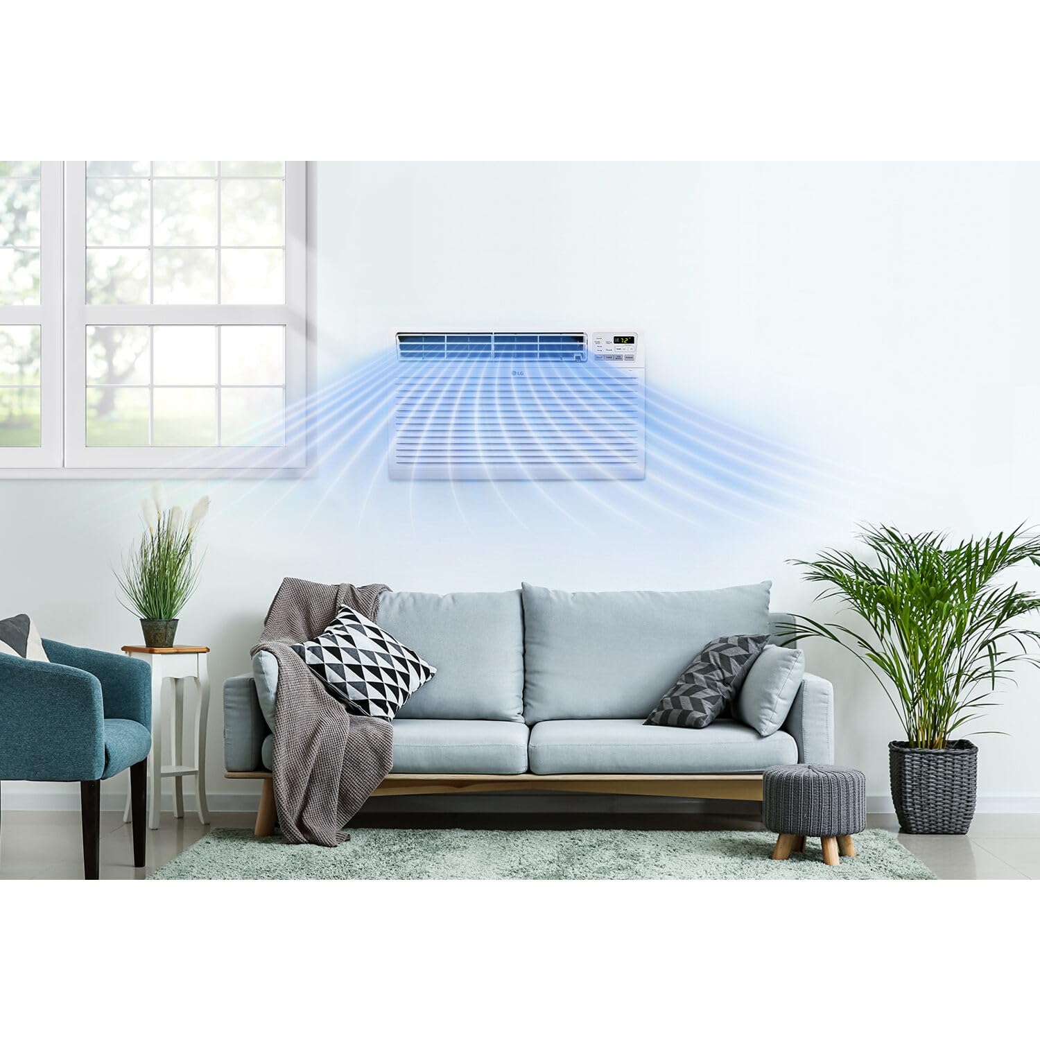 LG 9,800 BTU Through the Wall Air Conditioner, 230/208V, Cools up to 440 Sq. Ft. for Bedroom, Living Room, Apartment,, with Remote, 3 Cool & Fan Speeds, Wall AC Unit, White