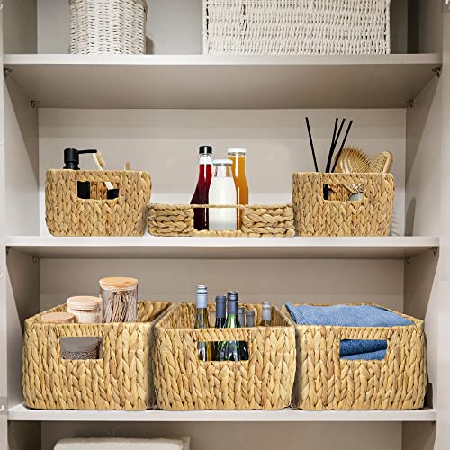 GaiaMade Water Hyacinth Storage Baskets with Lid, Wicker Baskets for Organizing and Storage, Set of 3 (1PC Large, 2PCS Medium, 1 Lid)