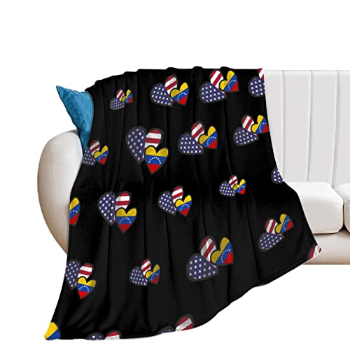 Interlocking Hearts American Venezuela Flag Flannel Throw Blanket Lightweight Plush Quilt Warm Soft for Bed and Sofa Couch Christmas 60"*80"(150 * 200cm)