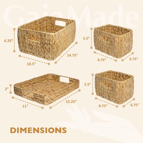 GaiaMade Water Hyacinth Storage Baskets with Lid, Wicker Baskets for Organizing and Storage, Set of 3 (1PC Large, 2PCS Medium, 1 Lid)