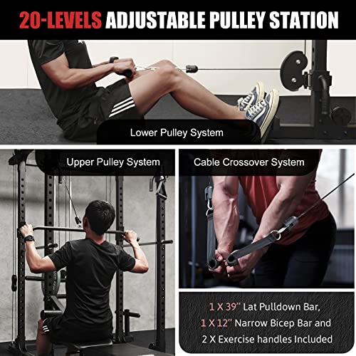 LIONSCOOL Master Power Rack & All-in -One Cable Crossover Cage for Home/Garage Gym, 1500LBS Rackable Capacity, Stronger, Safer and Multifuntional (Black 2022)