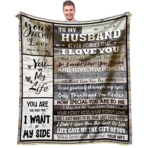 Jnufoju Husband Fathers Day Birthday Gift - Wedding Anniversary Romantic Gifts for Him - Gifts for Husband from Wife - Husband Gifts Throw Blanket 60 x 50 inch - Unique Birthday Gifts for Husband