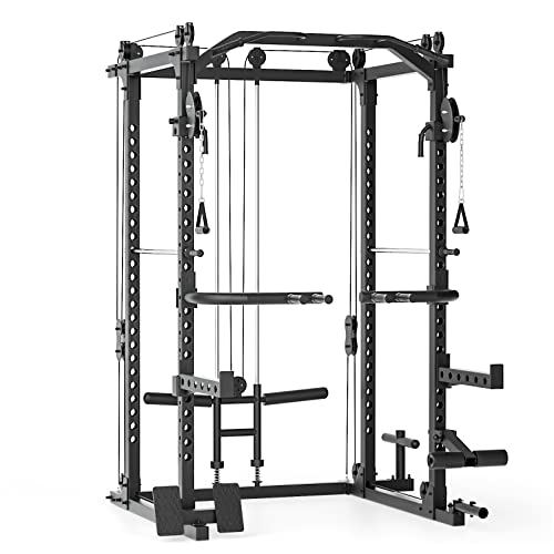 LIONSCOOL Master Power Rack & All-in -One Cable Crossover Cage for Home/Garage Gym, 1500LBS Rackable Capacity, Stronger, Safer and Multifuntional (Black 2022)