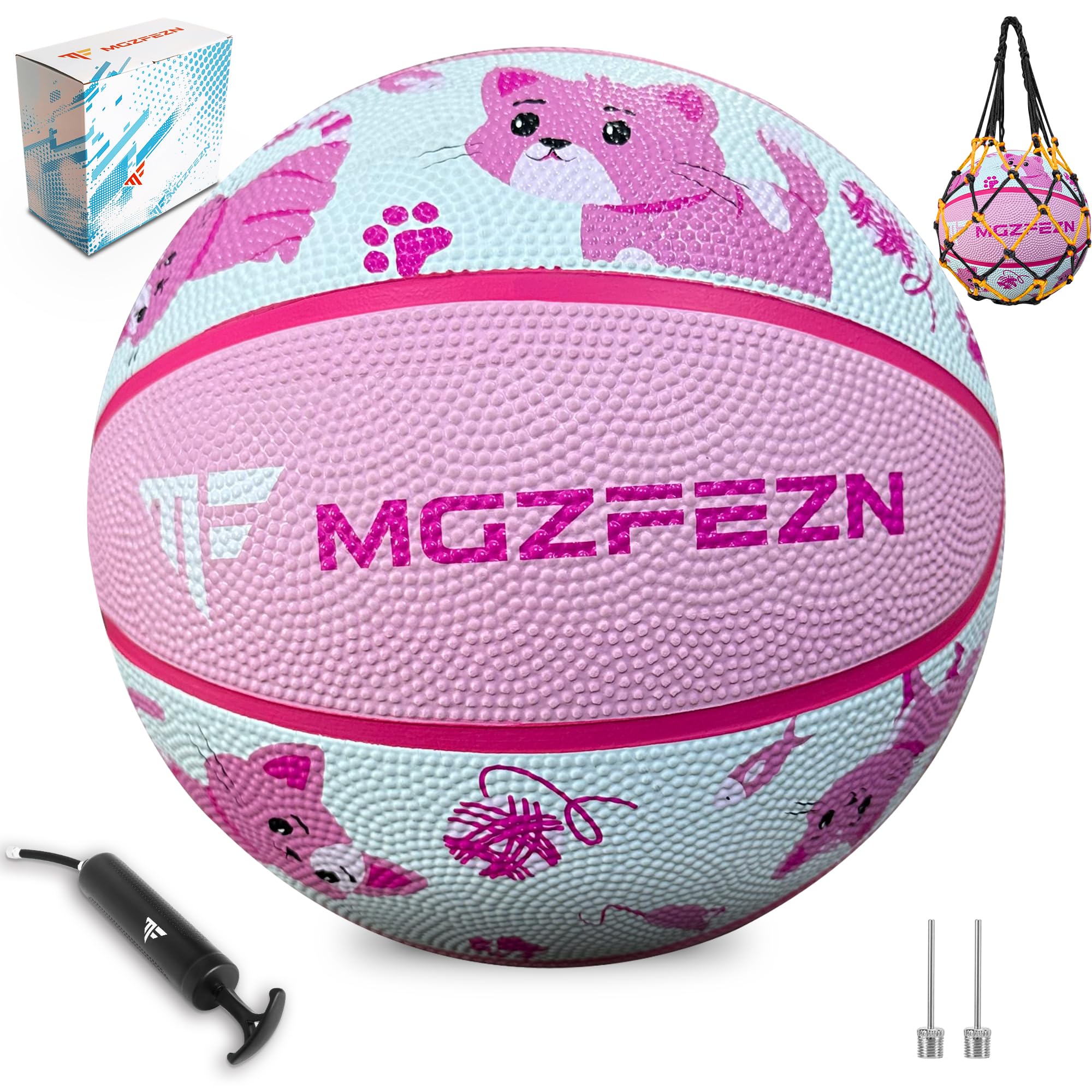 MGZFEZN Youth Basketballs Size 5 Rubber Game Outdoor 27.5 Basketball for Kids Play School Games Indoor Outdoor Park Beach & Pool with Pump(Pink)