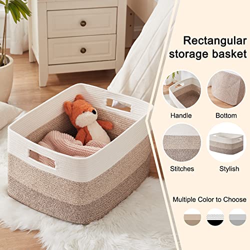 OIAHOMY Large Blanket Basket, Rectangle Woven Baskets for Storage, Nursery Cotton Rope Basket Living Room, Toy Basket For Organizing, Large Baskets With Handle-22”x17”x12”-Gradient Yellow