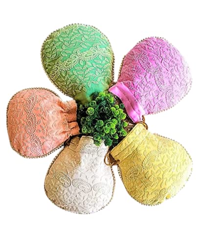 Ethnic Indian Potli Bag For Woman Chikankari Work Embroidered Potli Bag Handbag Elegant Organizer Clutch With Handle Wedding & Evening Party Purse BY PANACHE MERCHANT (Pack Of 5)