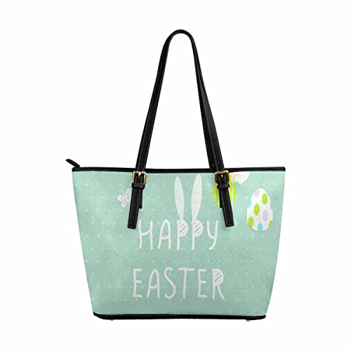 InterestPrint Happy Easter Cute Eggs Halloween Women Totes Top Handle HandBags PU Leather Purse