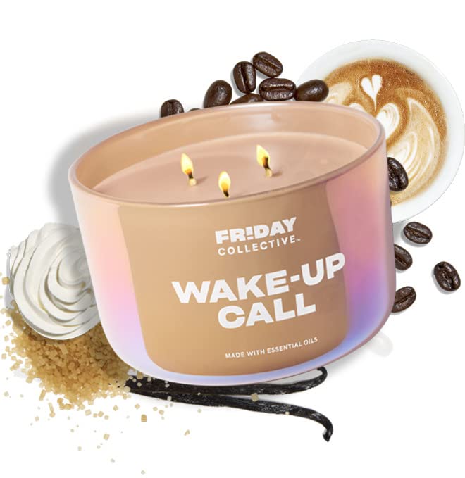 Friday Collective Wake-Up Call Candle, Sweet & Spicy Scented, Made with Essential Oils, 3 Wicks, 13.5 oz