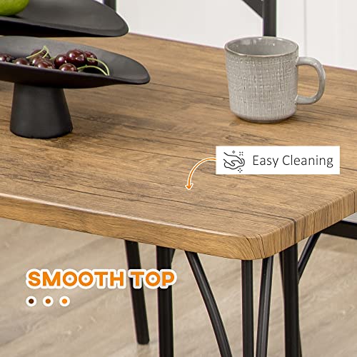 HOMCOM Industrial Dining Table Set for 6 People, 6 Piece Kitchen Table and Chairs Set, Dinner Table with Bench, Steel Frame and Storage Shelf, Dinette Set, Rustic Brown