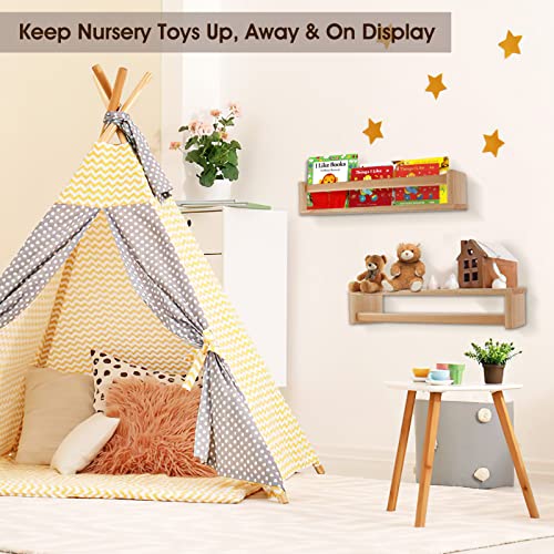 weiff Floating Shelves Set of 2, Wall Mount Bookshelves Rubber Wood Wall Decor Shelf for Kids Room, Bedroom/Bathroom/Living Room/Kitchen Storage & Decoration