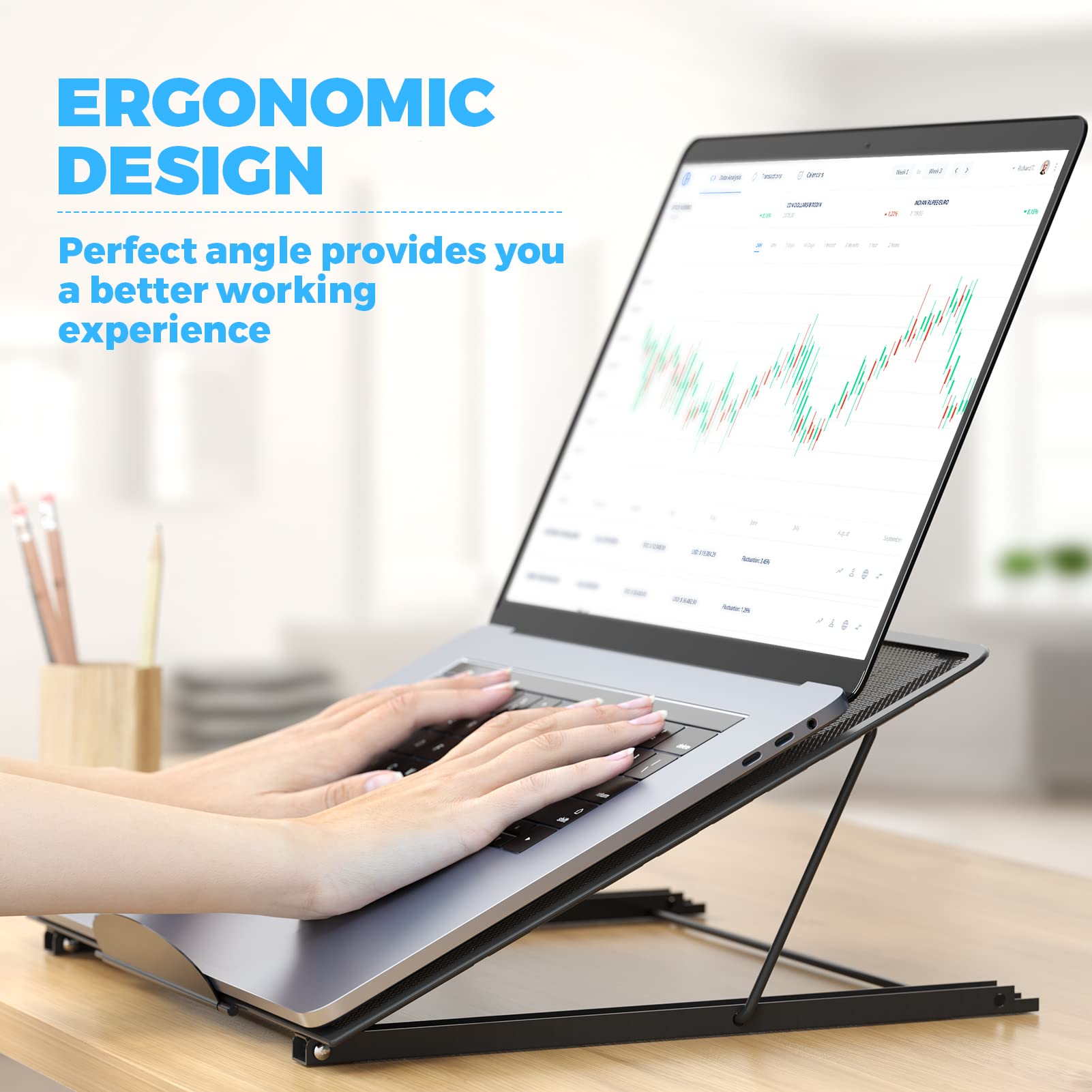 MaxGear Laptop Stand, Ergonomic Mesh Laptop Tablet Stand for Desk, Ventilated Adjustable Portable Laptop Riser, Notebook Holder Stand Compatible with MacBook, Dell XPS, HP, 10-17 inches Laptops, Black