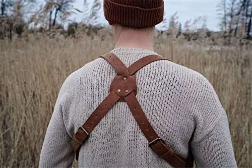 Resnan Underarm Double Shoulder Bag Leather Holster Wallet Adjustable Concealed Armpit Bag Crisscross Back Satchel (Brown)