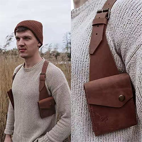 Resnan Underarm Double Shoulder Bag Leather Holster Wallet Adjustable Concealed Armpit Bag Crisscross Back Satchel (Brown)