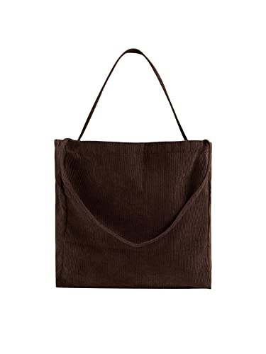 WDIRARA Women's Corduroy Totes Bag Shoulder Handbags Letter Print Shopping Shoulder Bag Brown