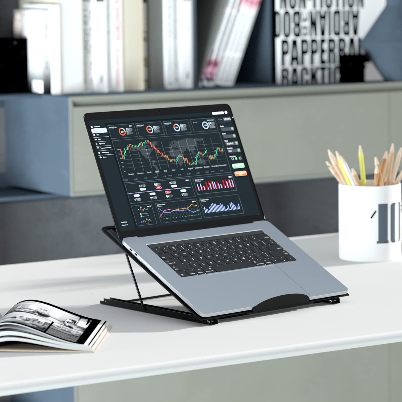 MaxGear Laptop Stand, Ergonomic Mesh Laptop Tablet Stand for Desk, Ventilated Adjustable Portable Laptop Riser, Notebook Holder Stand Compatible with MacBook, Dell XPS, HP, 10-17 inches Laptops, Black