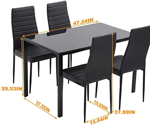 Modern Dining Table Set Dining Room Table Set for Small Spaces Kitchen Table and Chairs 5 Piece Kitchen Table Set Table with Chairs Home Furniture ,Black