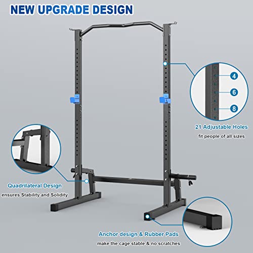 JX FITNESS Squat Rack Power Rack with Pull Up Bar,Adjustable Power Cage Exercise Squat Stand with Barbell Holder Weight Plate Storage Pegs,Weight Lifting Workout Station for Home Gym