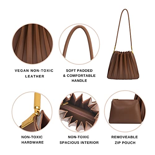 Melie Bianco Carrie Bag - Luxury Faux Leather Shoulder Bag - Vegan Purse with Matching Pouch - 100% Cruelty-Free Fabric - Bone