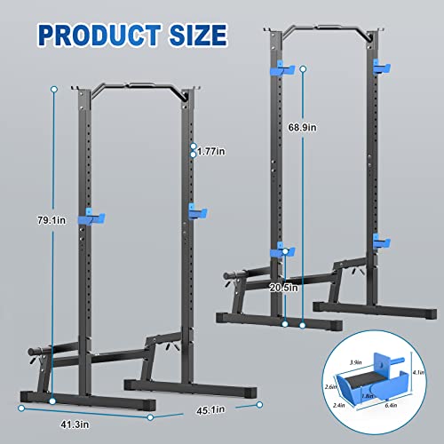 JX FITNESS Squat Rack Power Rack with Pull Up Bar,Adjustable Power Cage Exercise Squat Stand with Barbell Holder Weight Plate Storage Pegs,Weight Lifting Workout Station for Home Gym