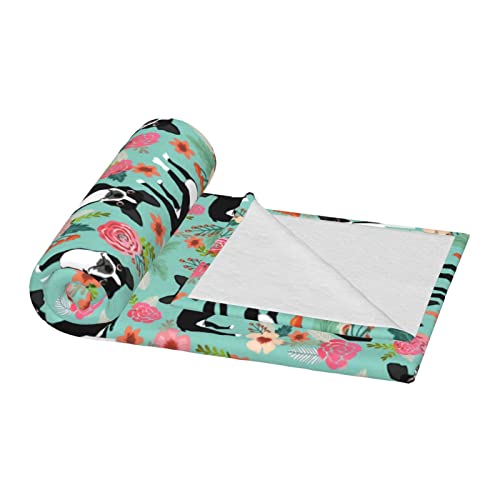 Boston Terrier Vintage Flowers Dog Throw Blanket, Ultra Soft Microplush Bed Blanket, All Season Microfiber Fleece Throw for Bed Chair Sofa Couch Bedroom 60"X50"